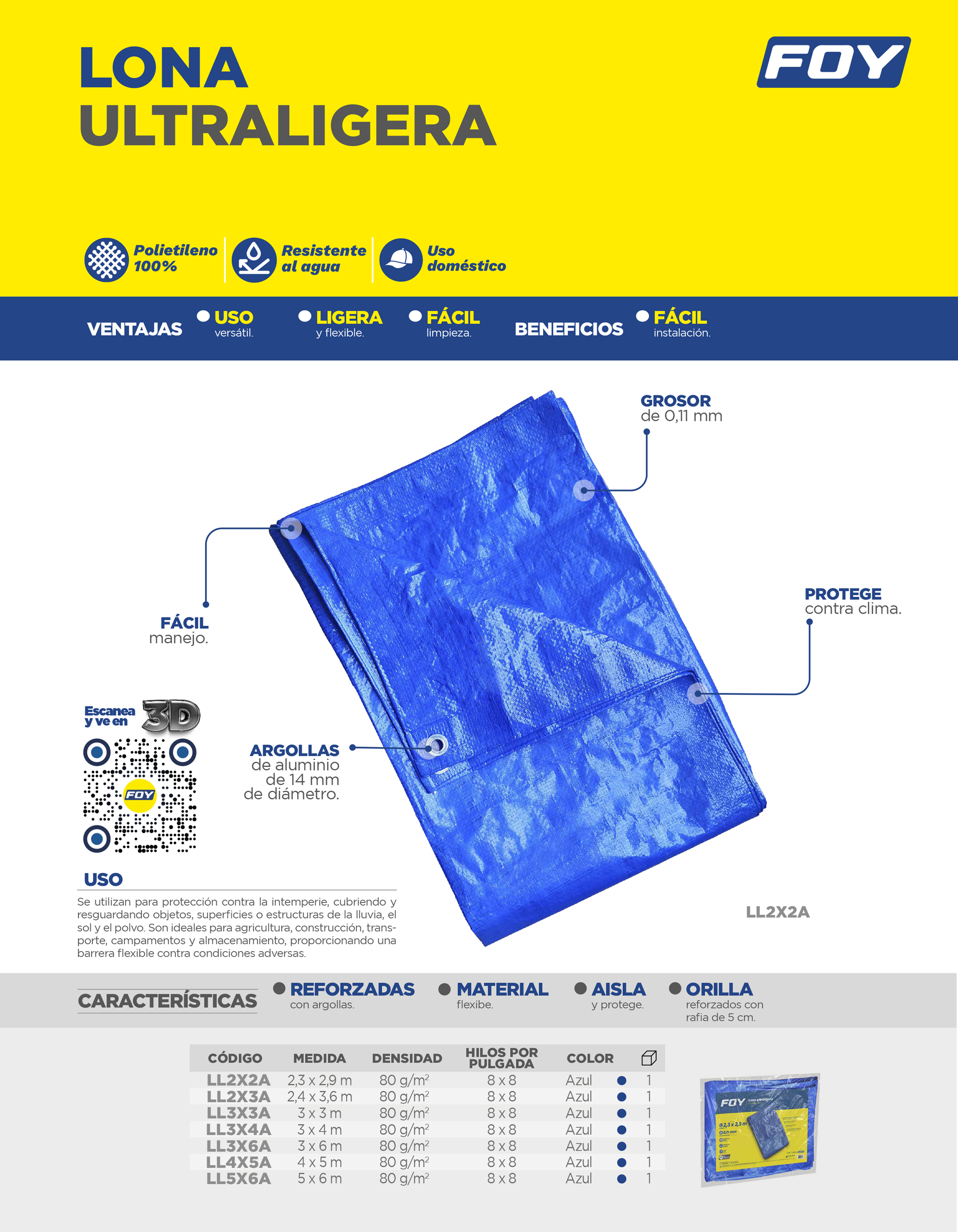 LL4X5A Lona de polietileno color azul ultraligera, 4 x 5 m Foy - Tienda ...
